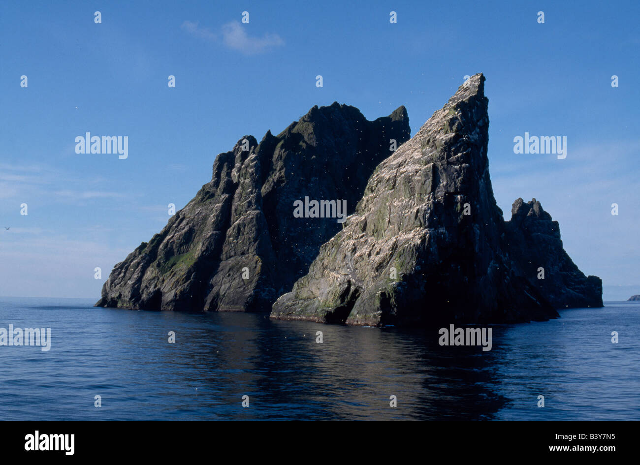Scotland, Outer Hebrides, St Kilda. Stac Lee stained white by the mass ...