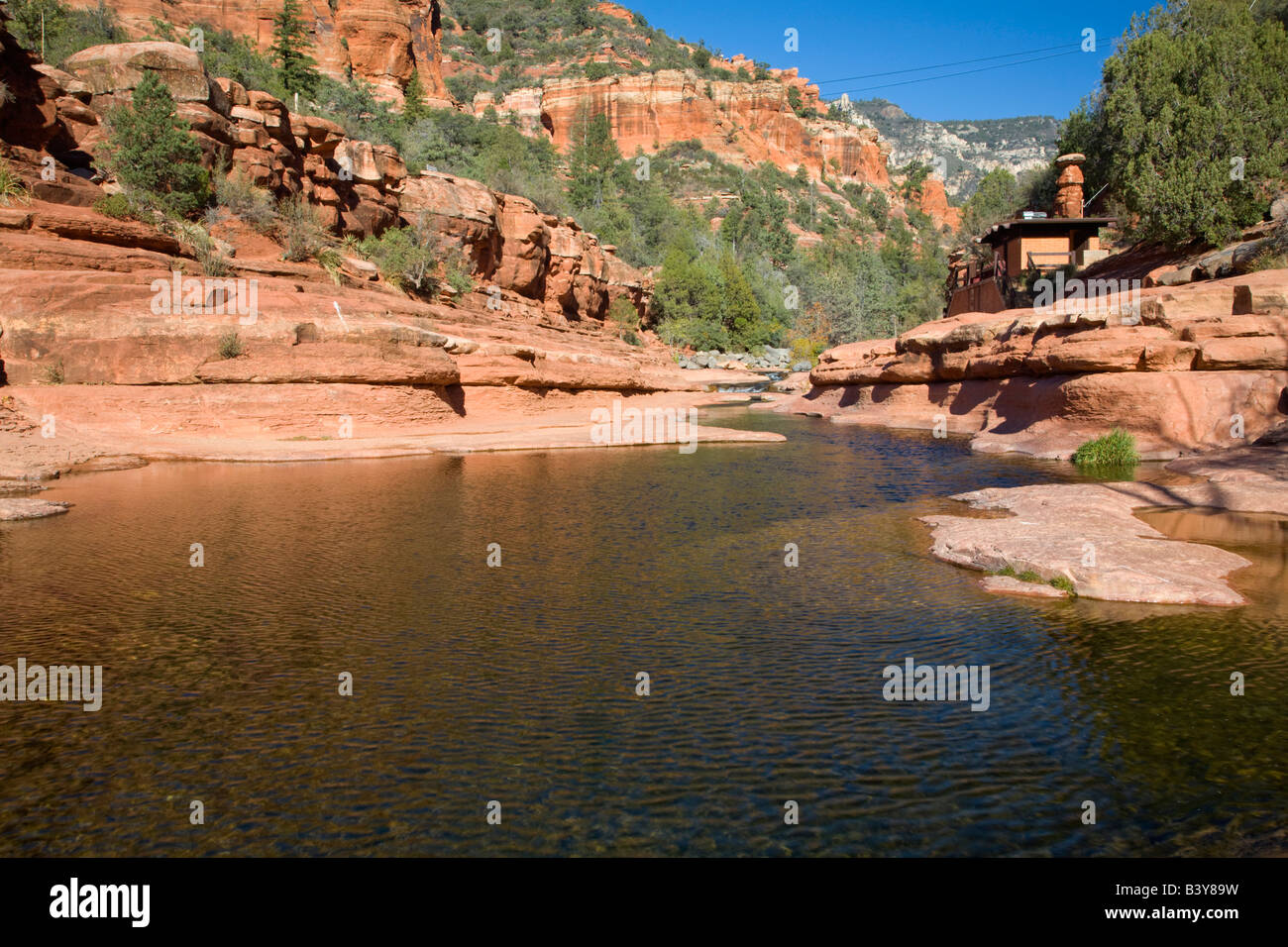 AZ, Arizona, Slide Rock State Park, Oak Creek and sandstone rock Stock ...