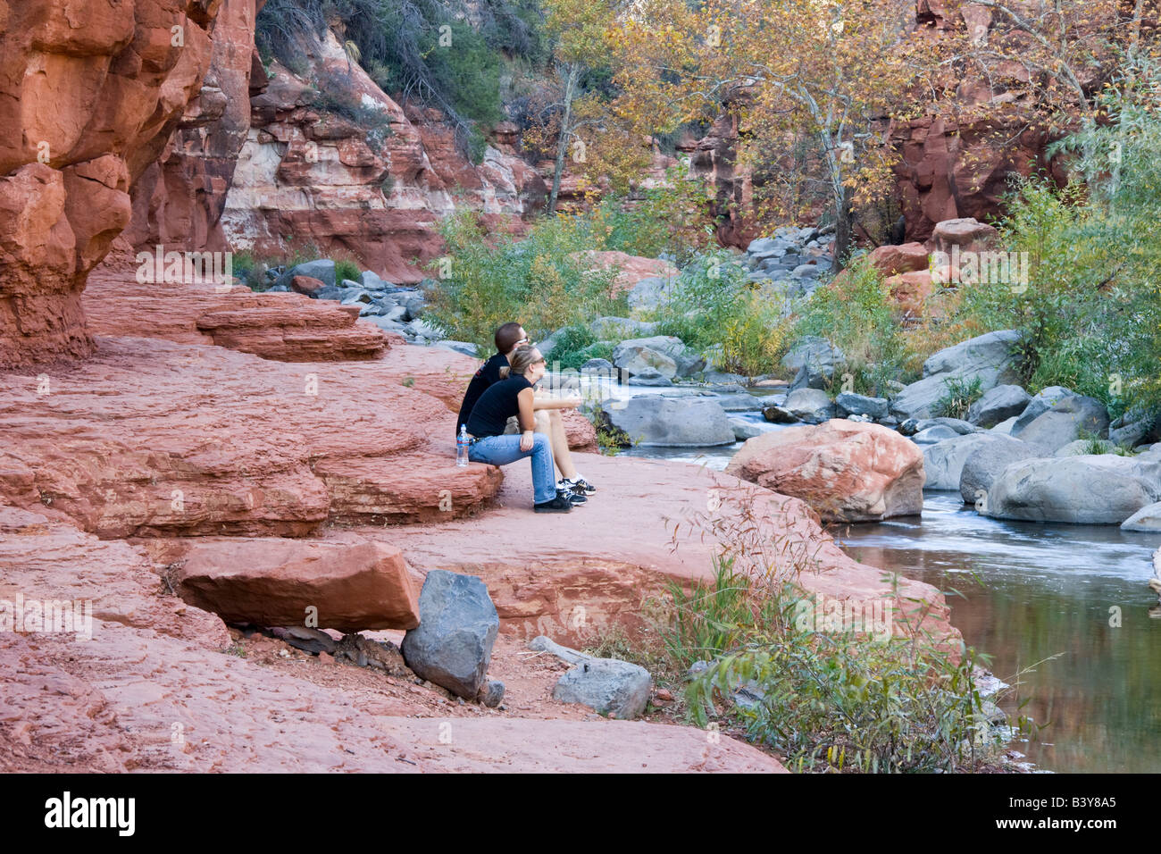 AZ, Arizona, Slide Rock State Park, Oak Creek and sandstone rock Stock ...
