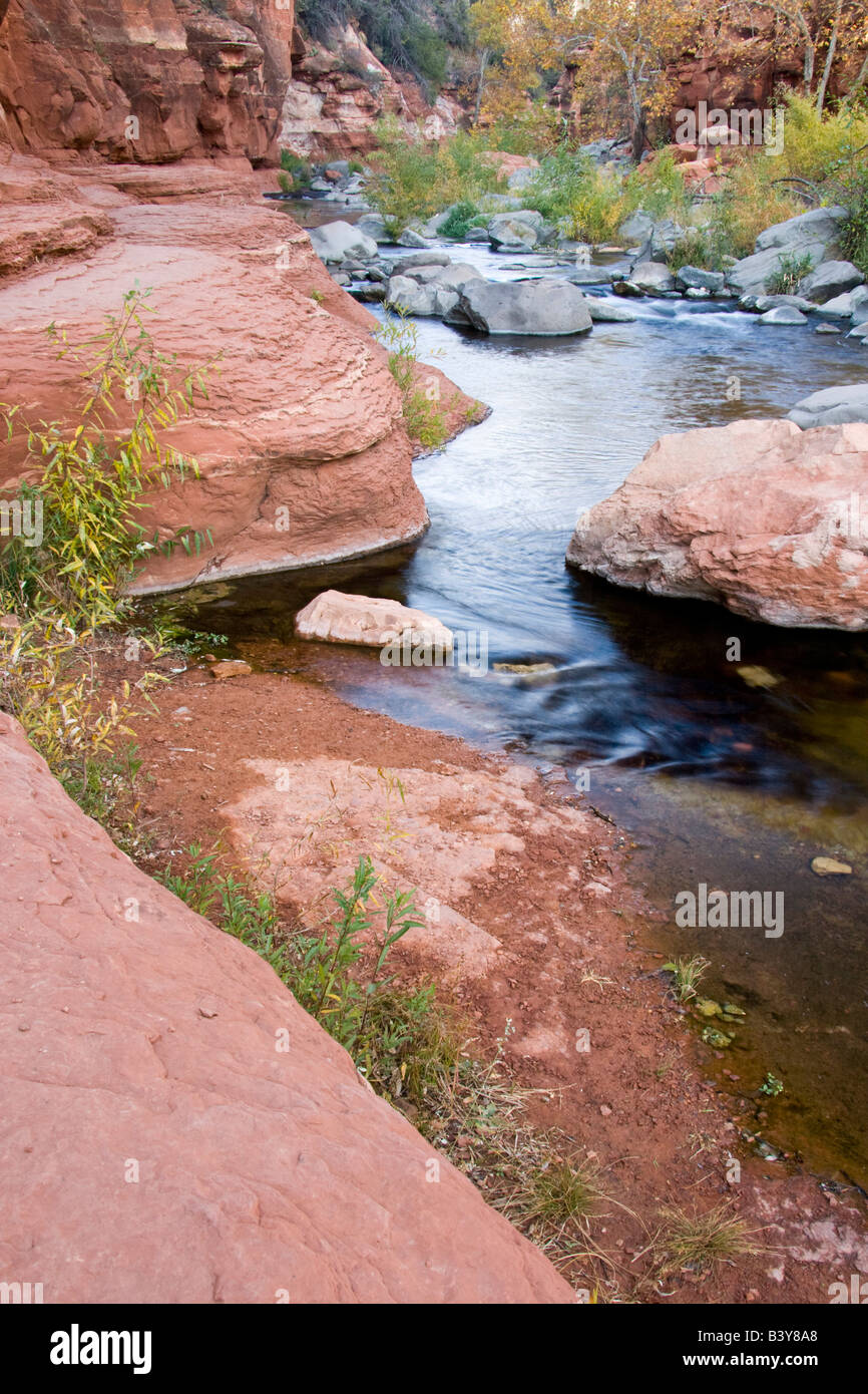 AZ, Arizona, Slide Rock State Park, Oak Creek and sandstone rock Stock ...