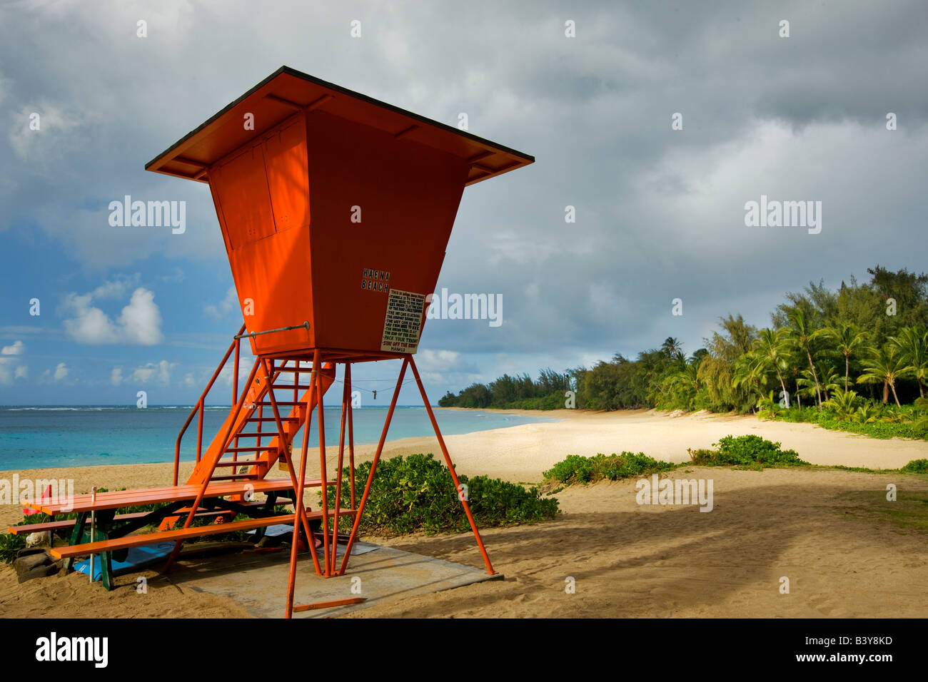 Haena Beach with lifegaurd tower Kauai Hawaii Stock Photo - Alamy