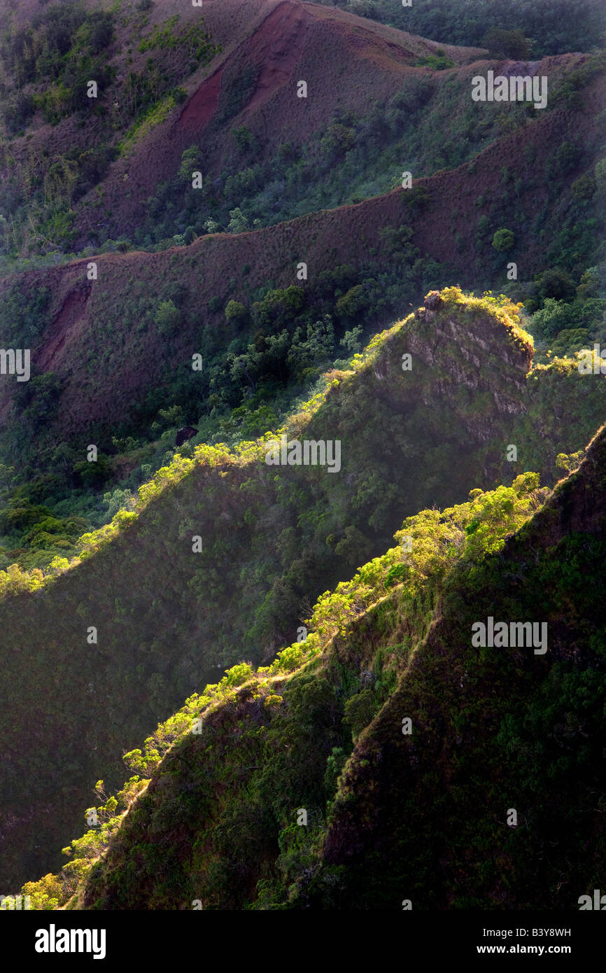 View of knife edged ridges in Kalalau Valley with ocean Kauai Hawaii ...