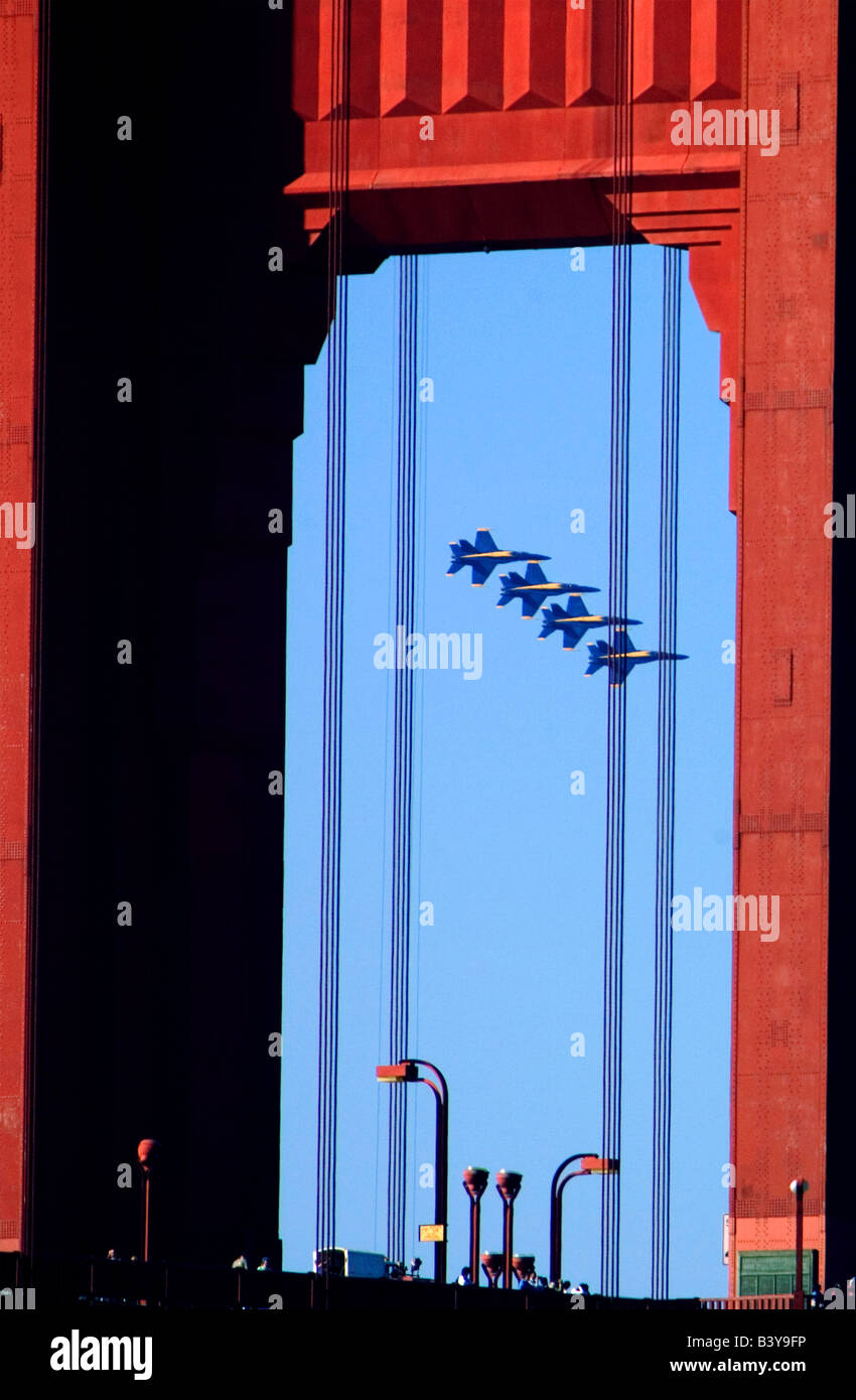 Blue Angels As Seen In Flight Through the Golden Gate Bridge Stock ...