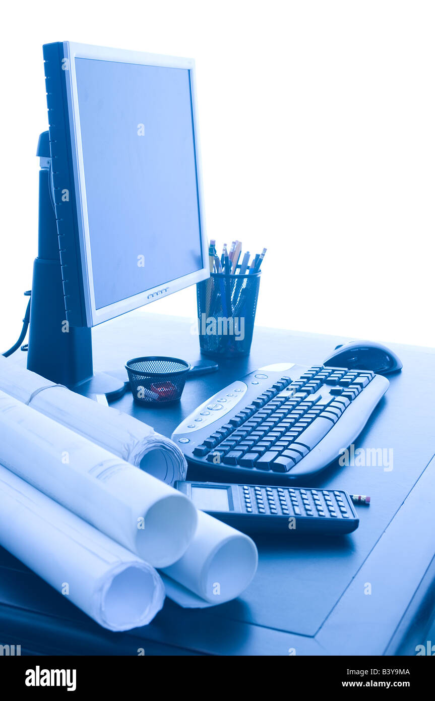 Professional desktop engineer drawings computer hi-res stock ...