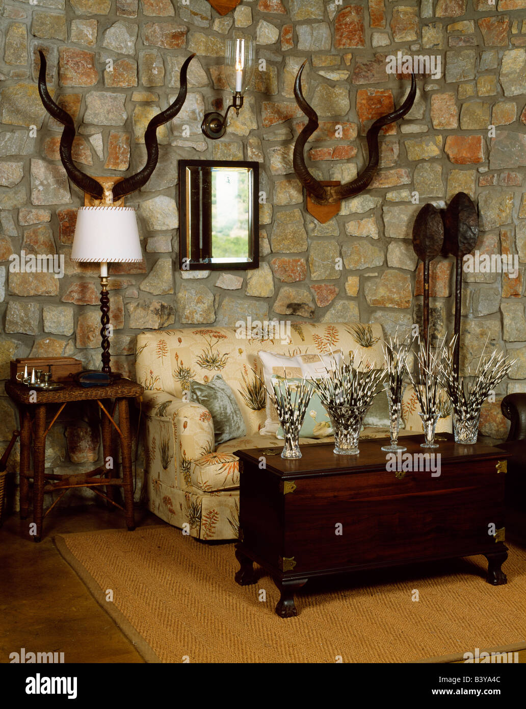 South Africa, Eastern Cape, Kwandwe. Sitting room, Kwandwe Lodge Stock ...