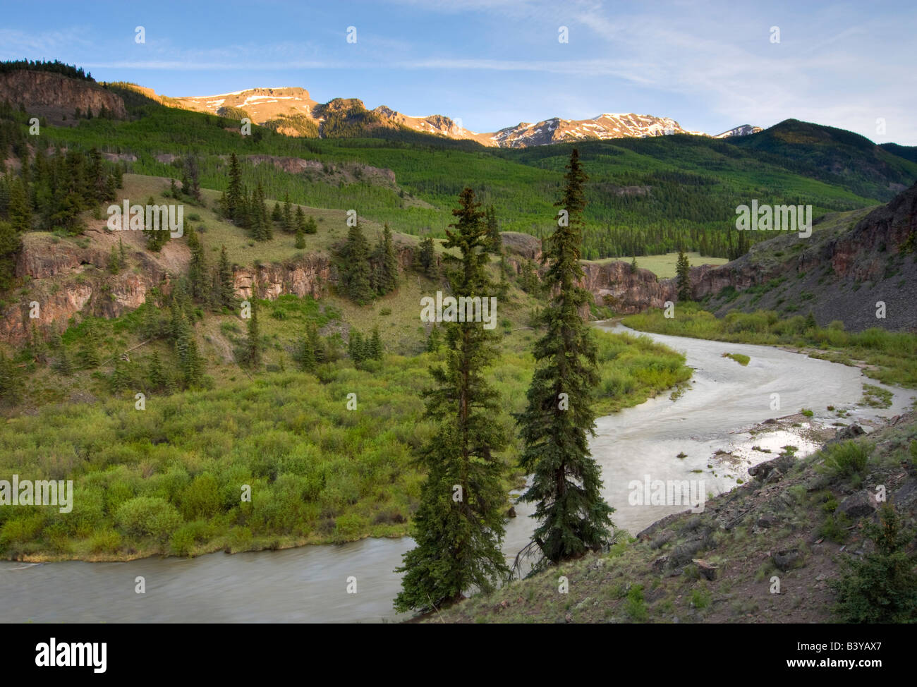 USA, Colorado, Rocky Mountains. Gunnison River winding through the San ...