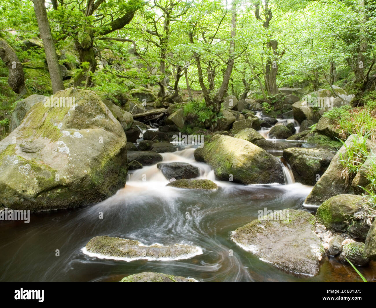 Burbage Brook as it makes its way past rocks and through the ancient ...