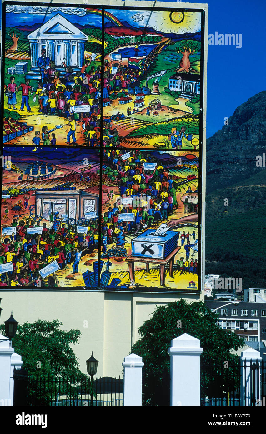 South Africa, Cape Town. Mural depicting the long road to Independence ...