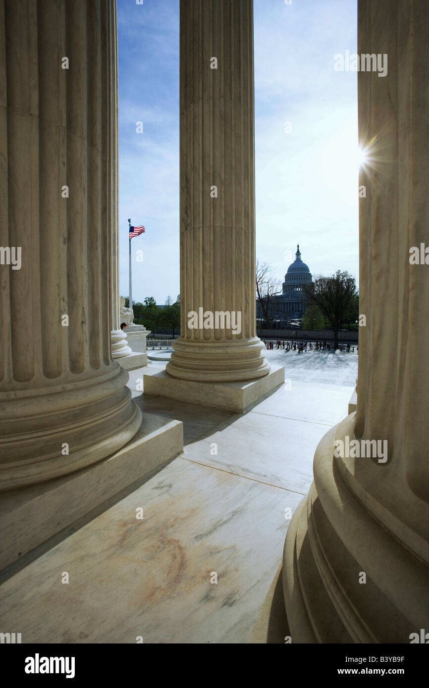 USA, Washington, D.C. The Capitol Building as seen from the columns of ...