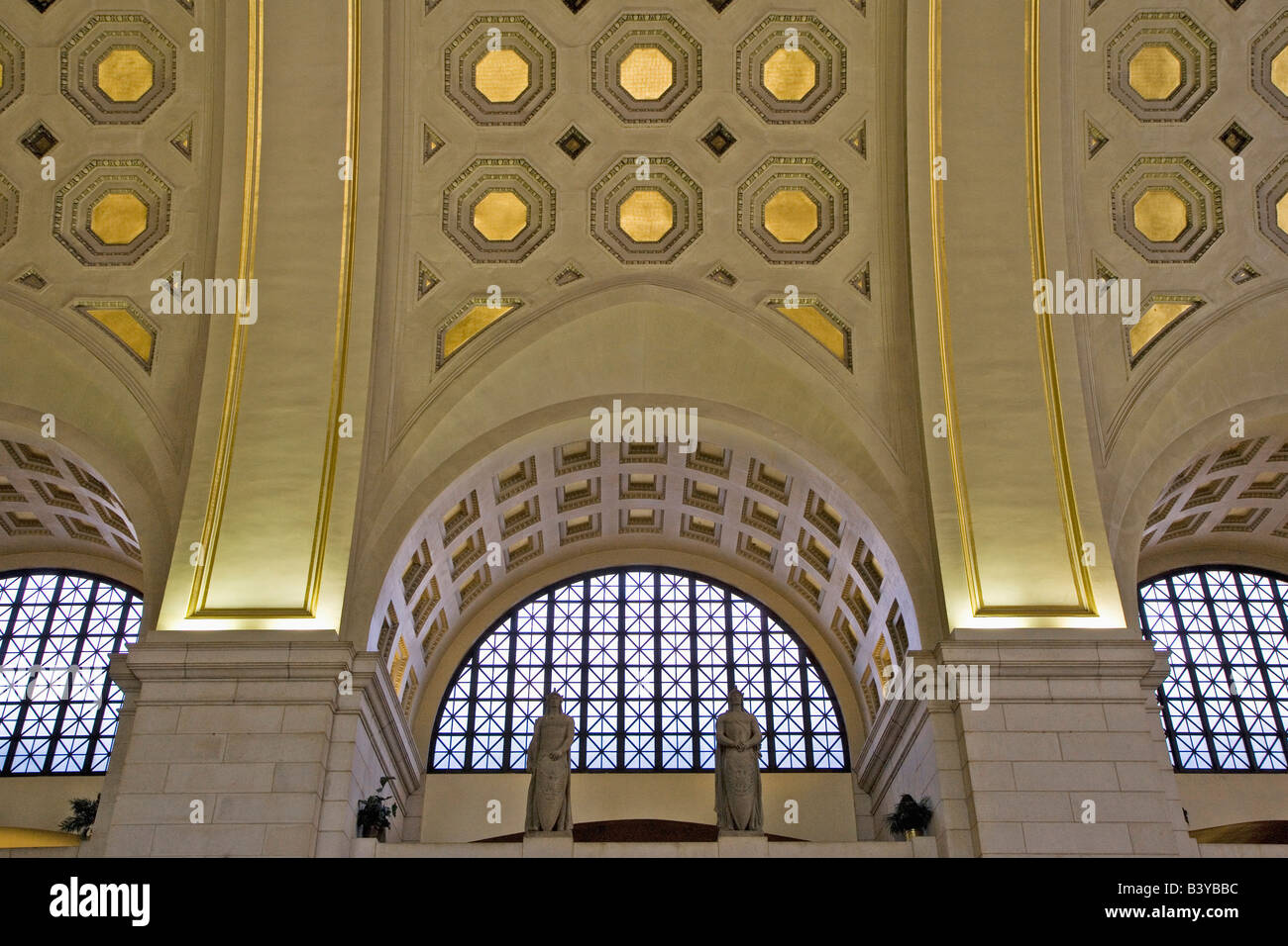 USA, Washington, D.C. View of ceiling decorations inside Union Station ...