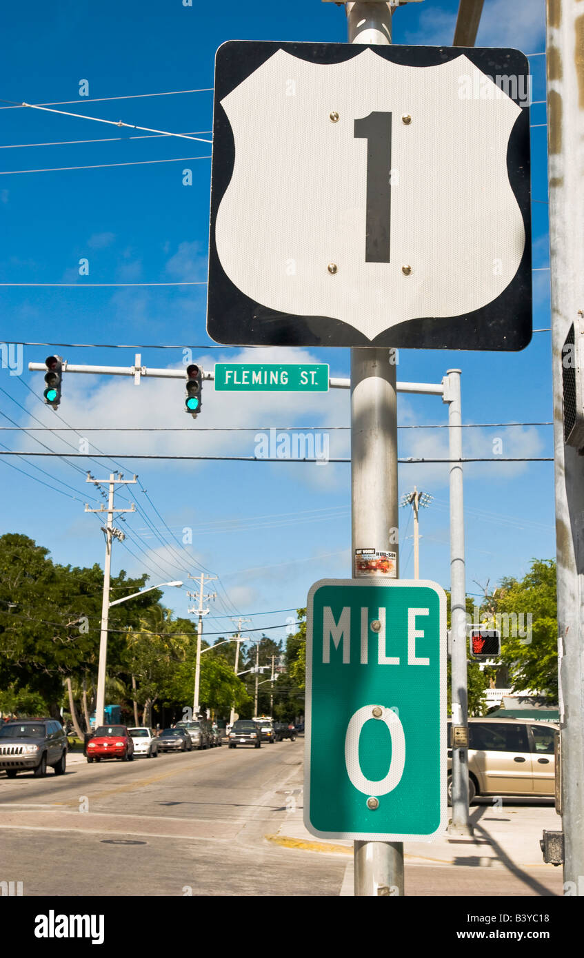 North America, USA, Florida, Key West. US Route 1 mile zero Stock Photo ...