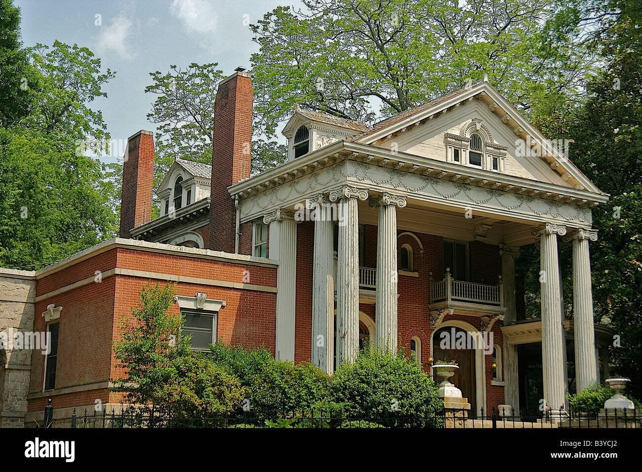North America, USA, Georgia, Atlanta. A large brick home with imposing ...
