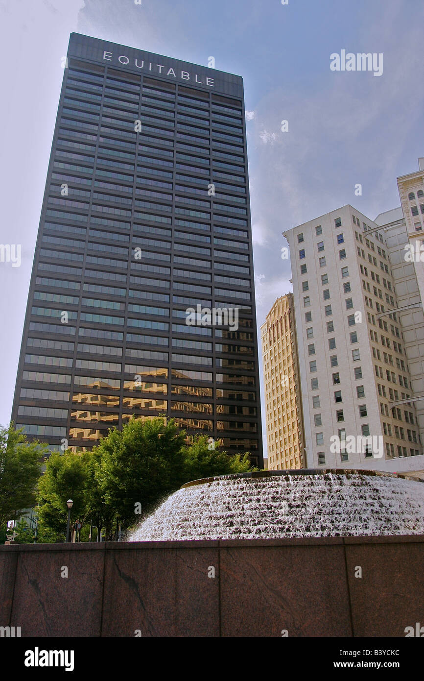North America, USA, Georgia, Atlanta. A fountain in front of the The ...