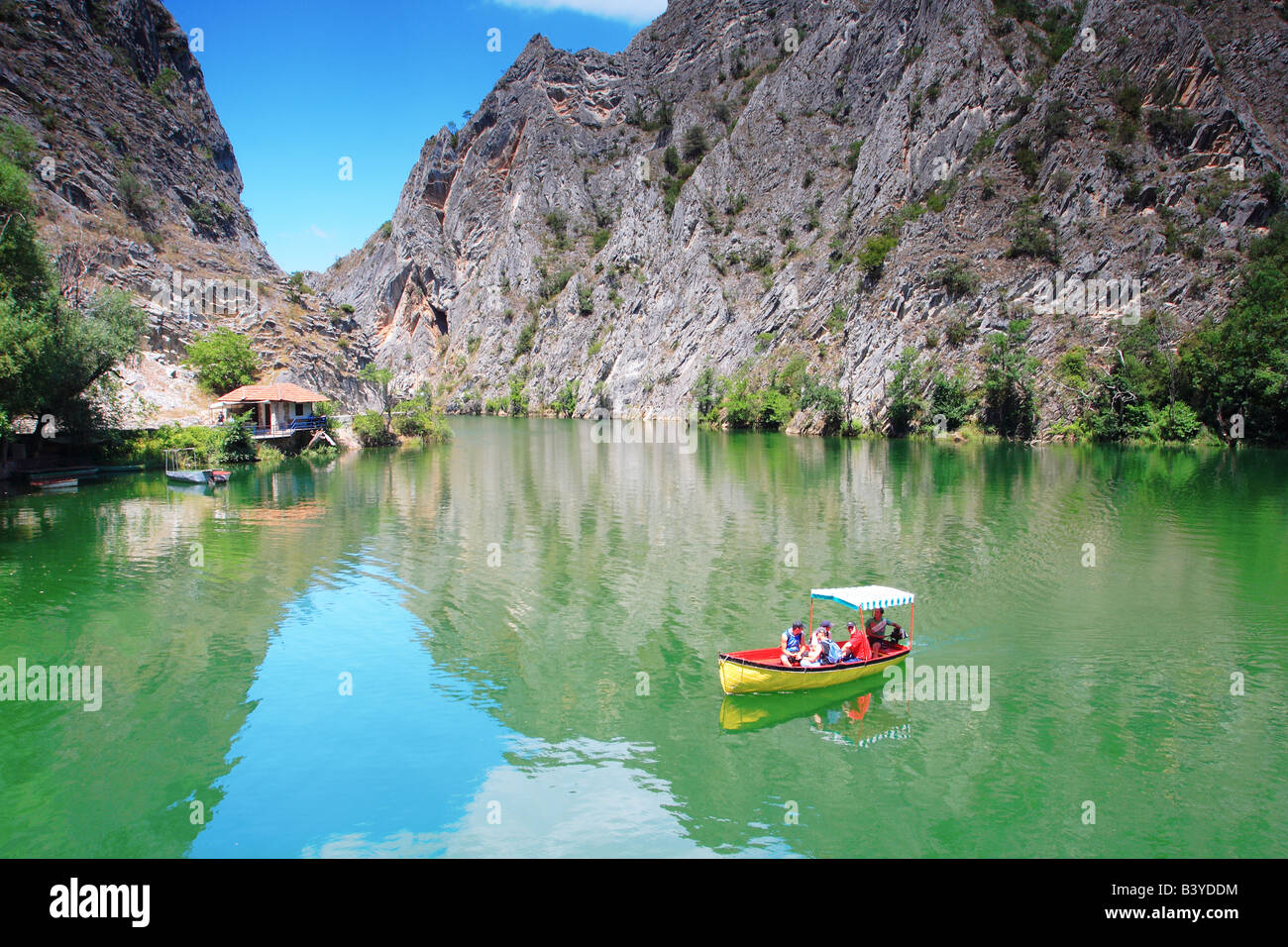 People enjoying ride on Lake Matka Stock Photo - Alamy