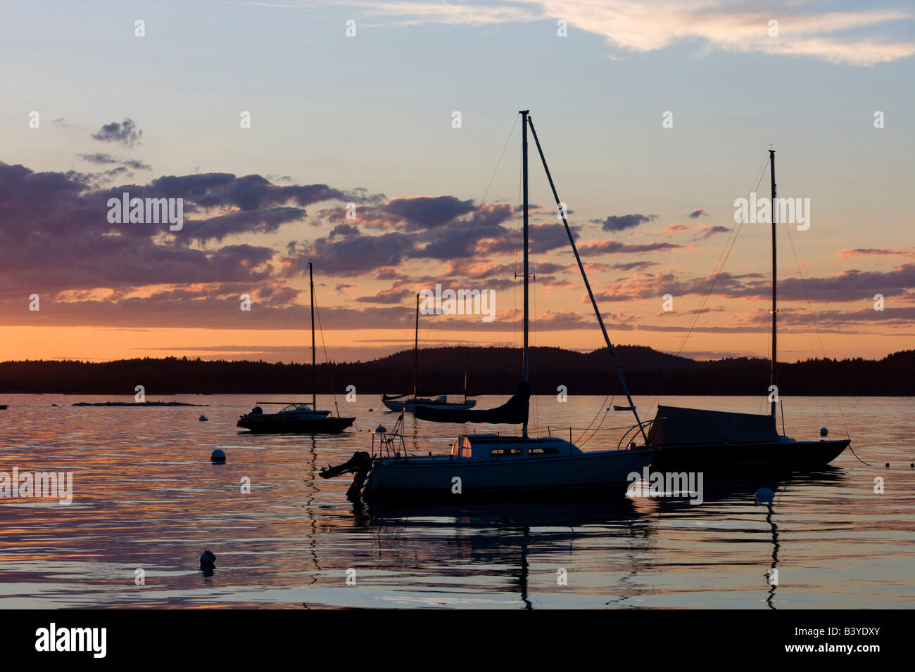 Sunset as seen from Little Deer Isle, Maine. Penobscot Bay Stock Photo ...