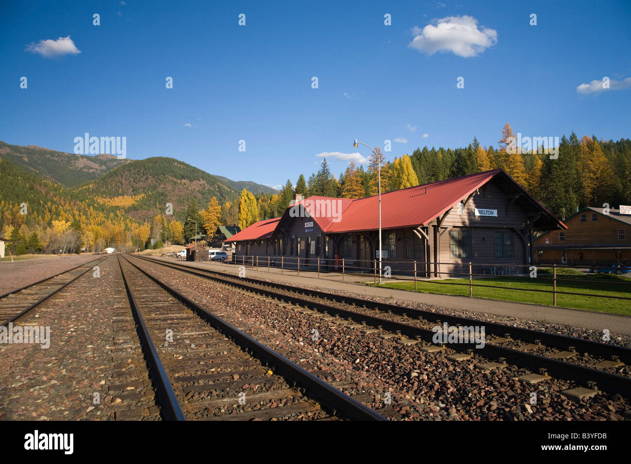 Historic Belton Train Depot located in West Glacier Montana Stock Photo ...