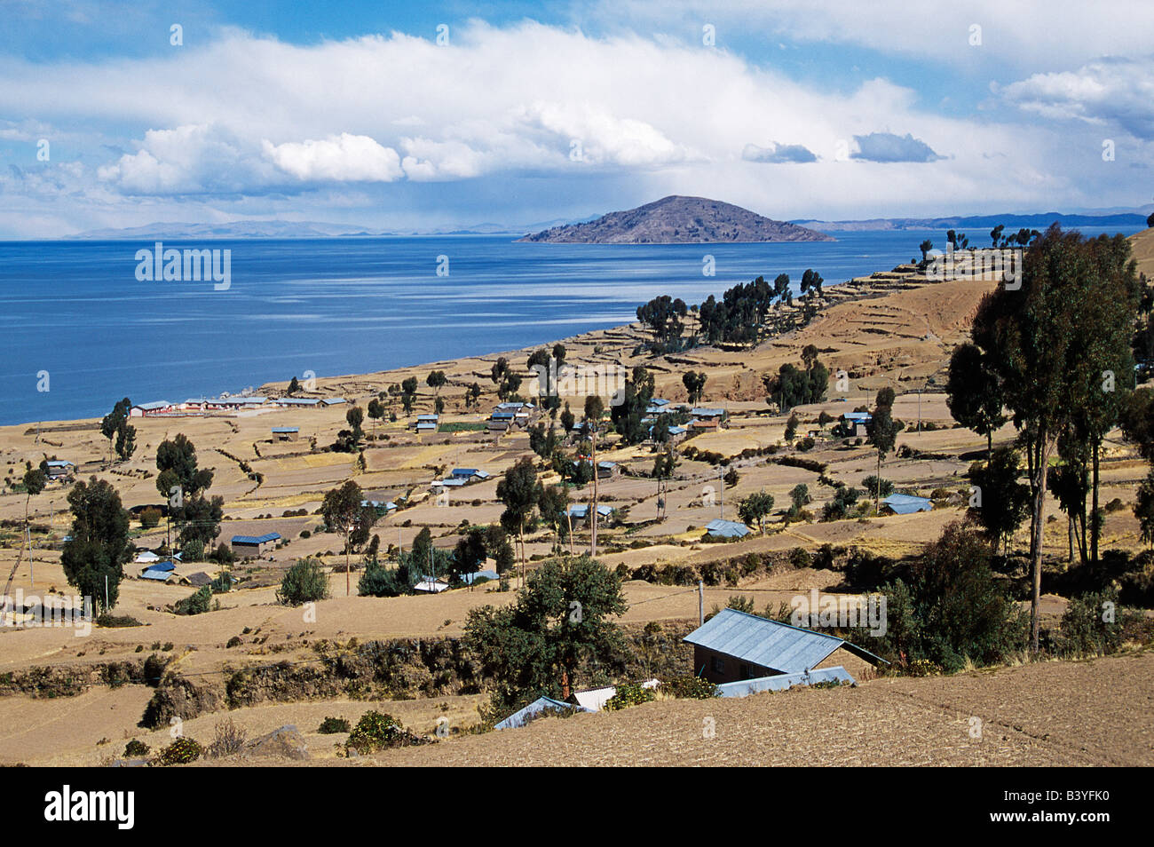 Peru, Lake Titicaca, Well tended terraces of Amantani Island with ...