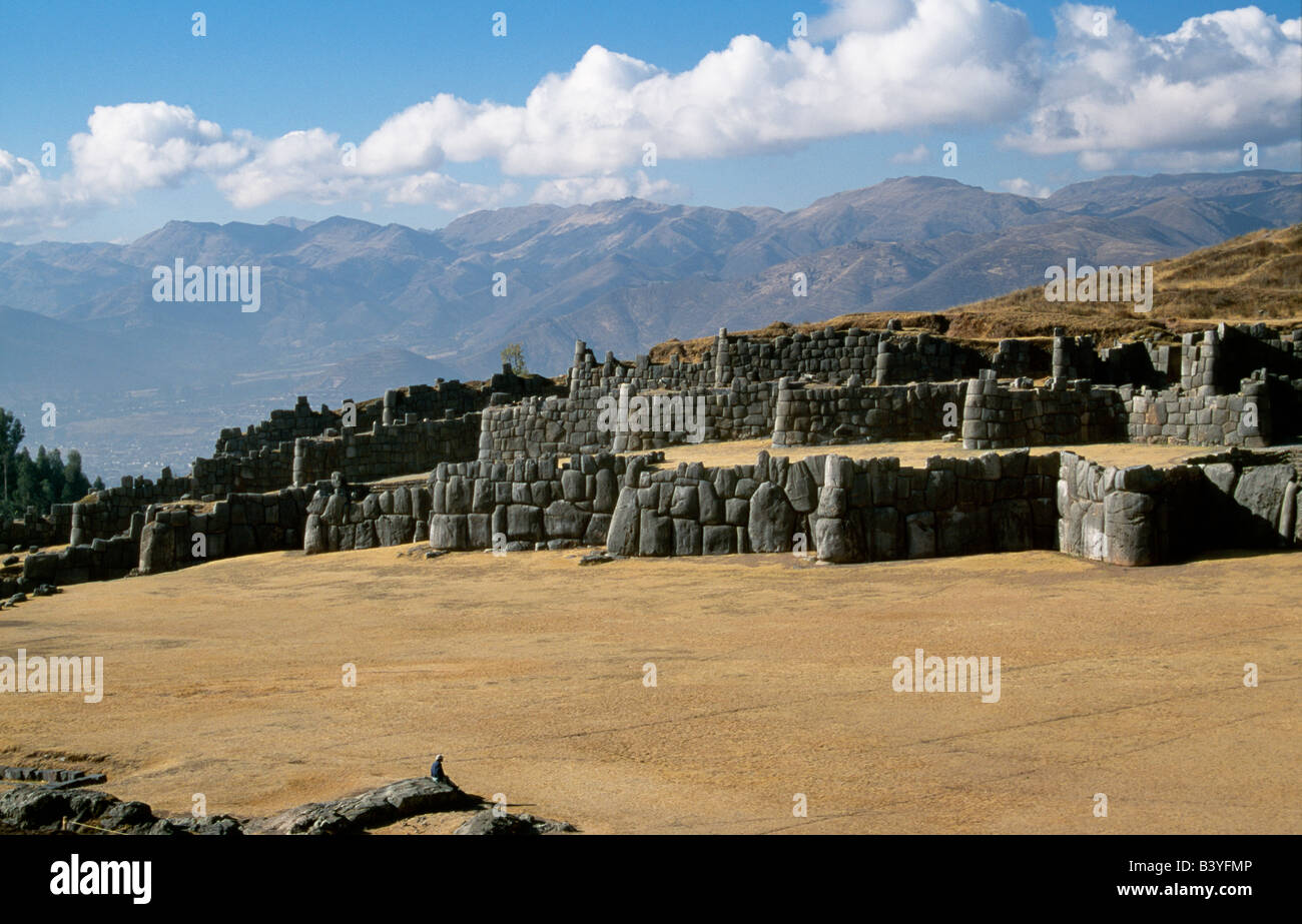 Peru, Cusco, Inca fortress above old Inca capital . Massive walls of ...