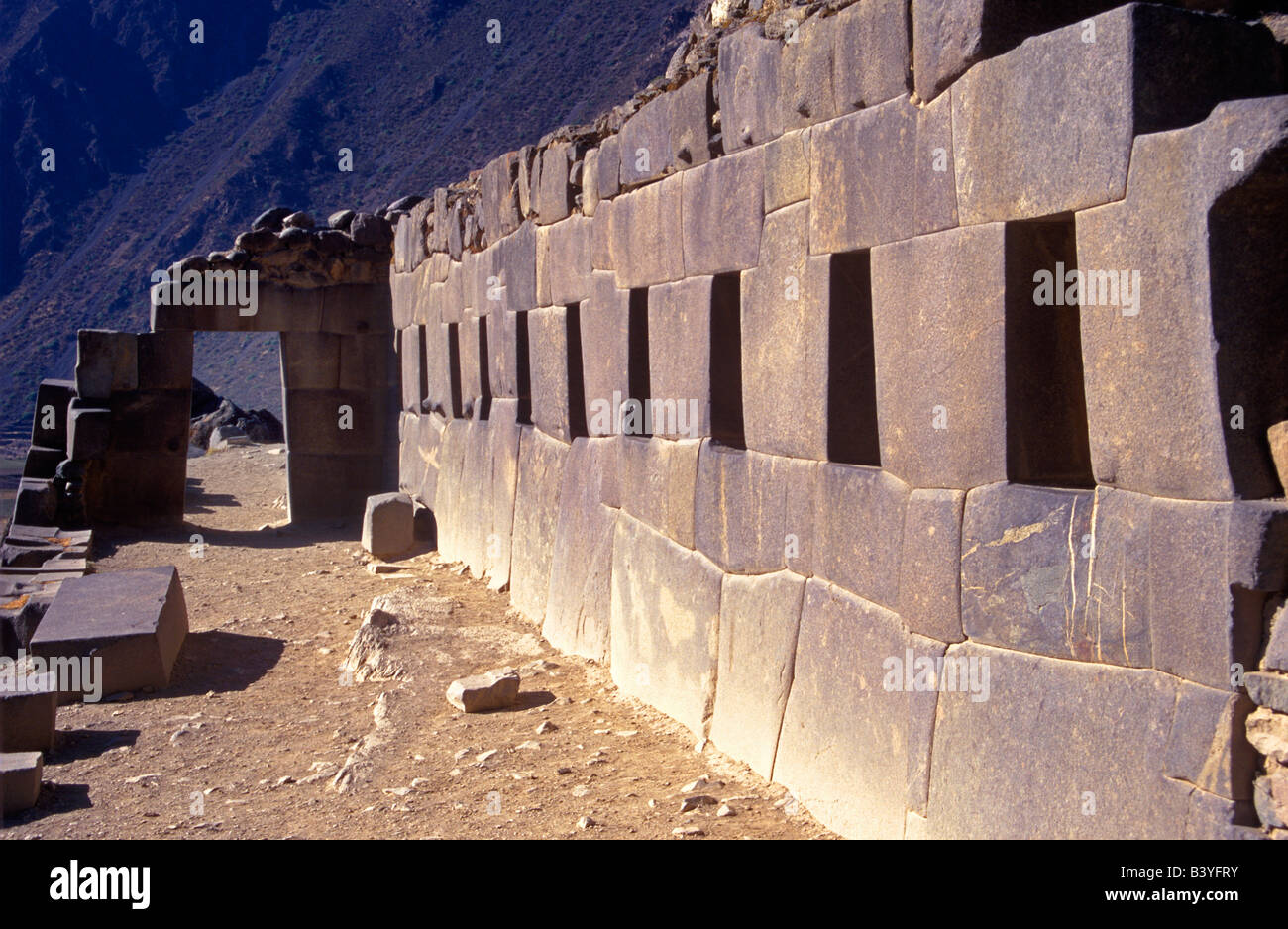 Peru, Urubamba Valley, Inca fortress and temple. Temple of Ten Niches ...