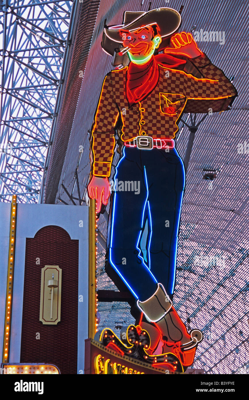 USA, Nevada, Las Vegas. Famous neon Cowboy sign on Fremont Street Stock ...