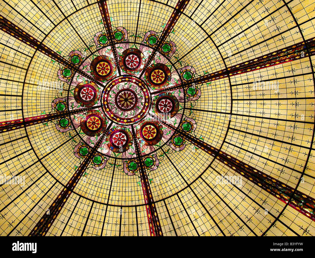 USA, Nevada, Las Vegas. A stained glass ceiling at the Paris Hotel ...