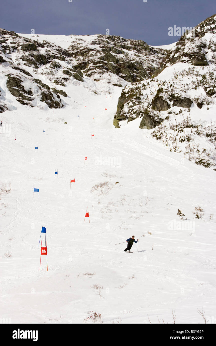 Skiing through a ski race course set up in Left Gully in Tuckerman ...