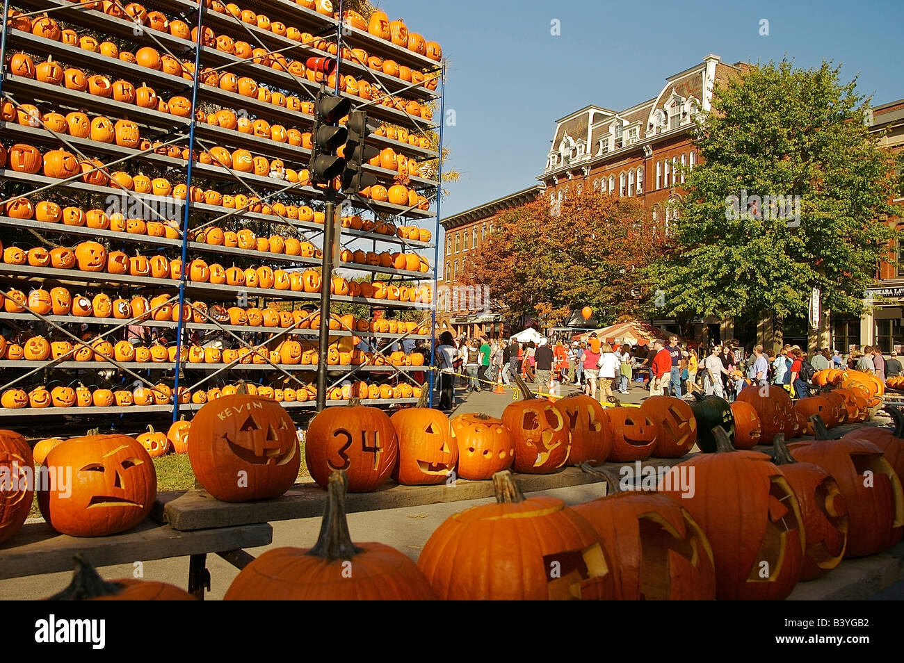 North America, USA, New Hampshire, Keene. Jack-o'-lanterns at the Keene ...