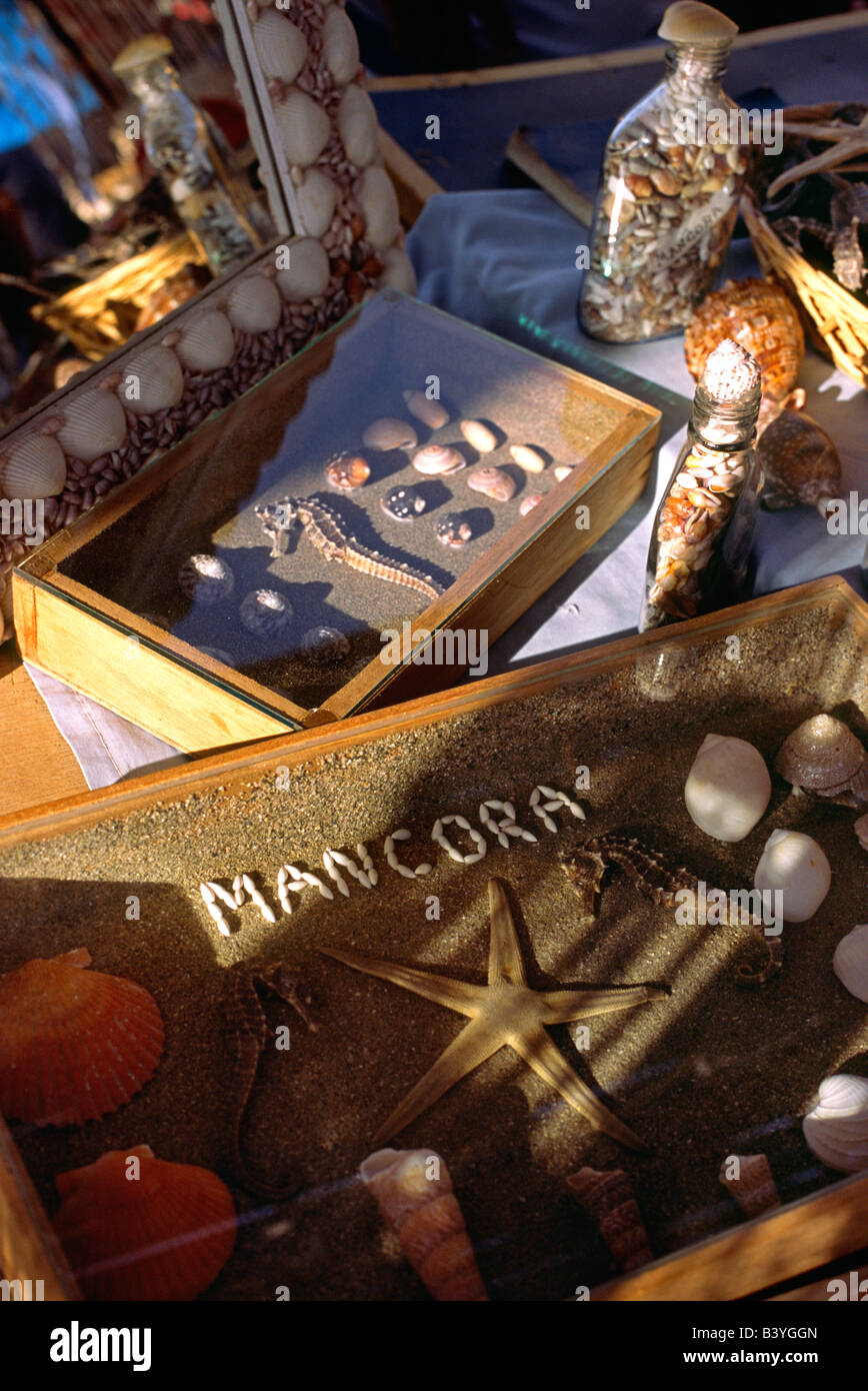 Seashell souvenirs set out for tourists visiting the Peruvian beachside ...