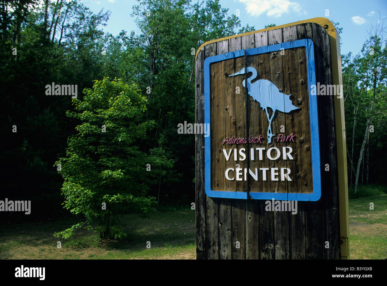 Adirondack Park Visitor Center sign with great blue heron northeastern ...