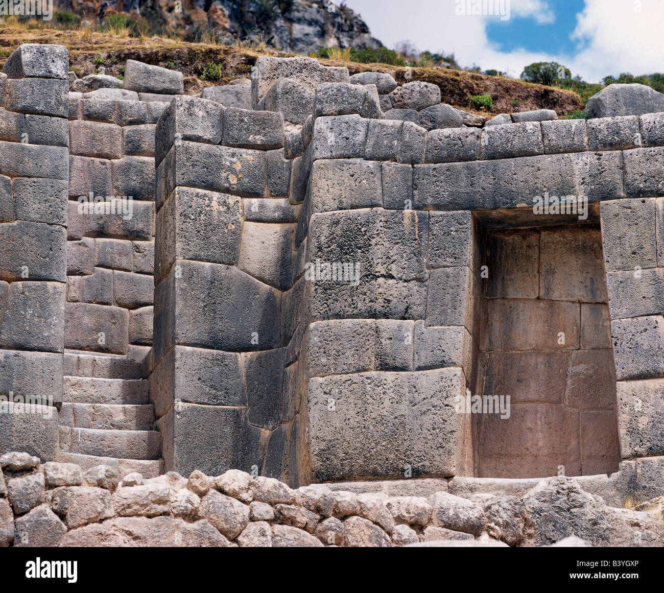 Peru, Cusco, Tambo Machay. Inca stonework with classic Trapezoidal ...