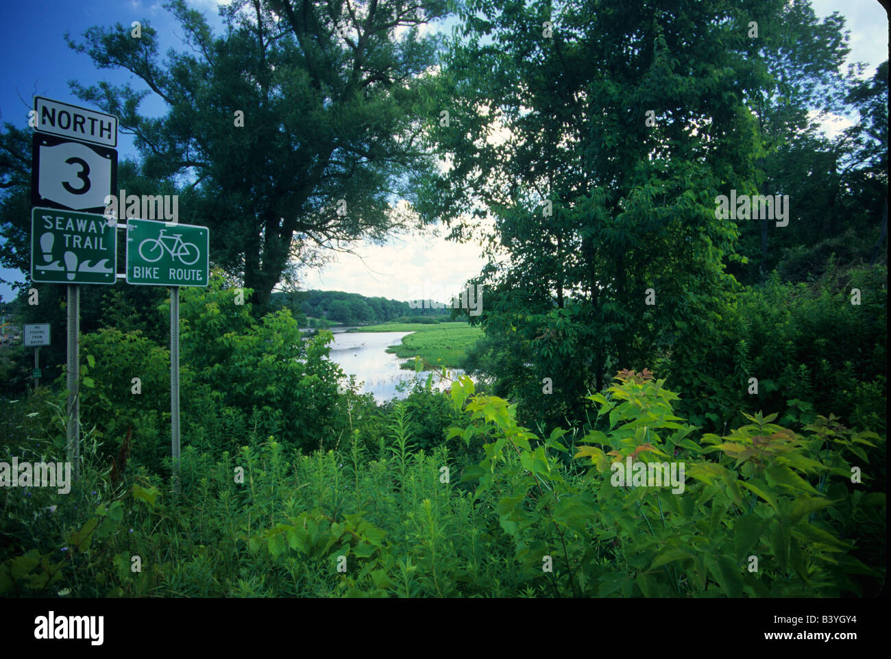 Highway 3 signs along the Seaway Trail by Lake Ontario Northern New ...