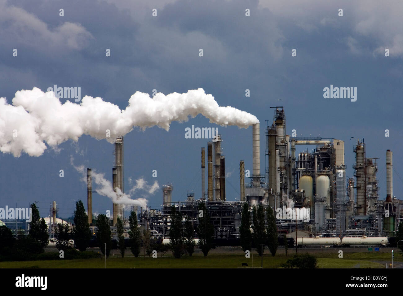 Photo of refinery smokestack in Anacortes, Washington Stock Photo - Alamy