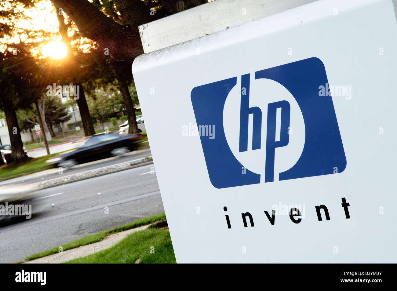 The HP logo a sign at the entrance to Hewlett Packard Stock Photo - Alamy