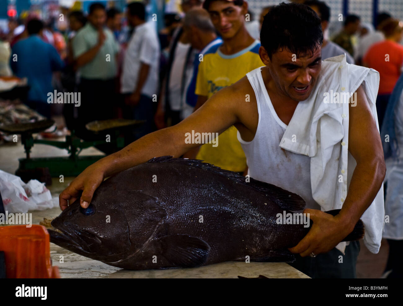 Fisherman on Arab fishmarket Stock Photo - Alamy