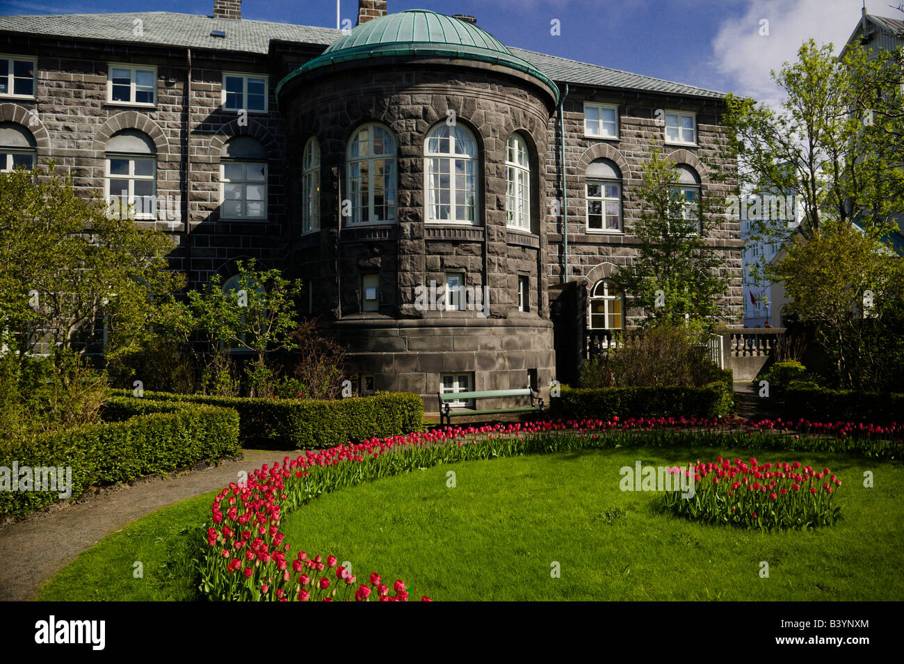 Facade of a parliament building, Althingi, Reykjavik, Iceland Stock ...
