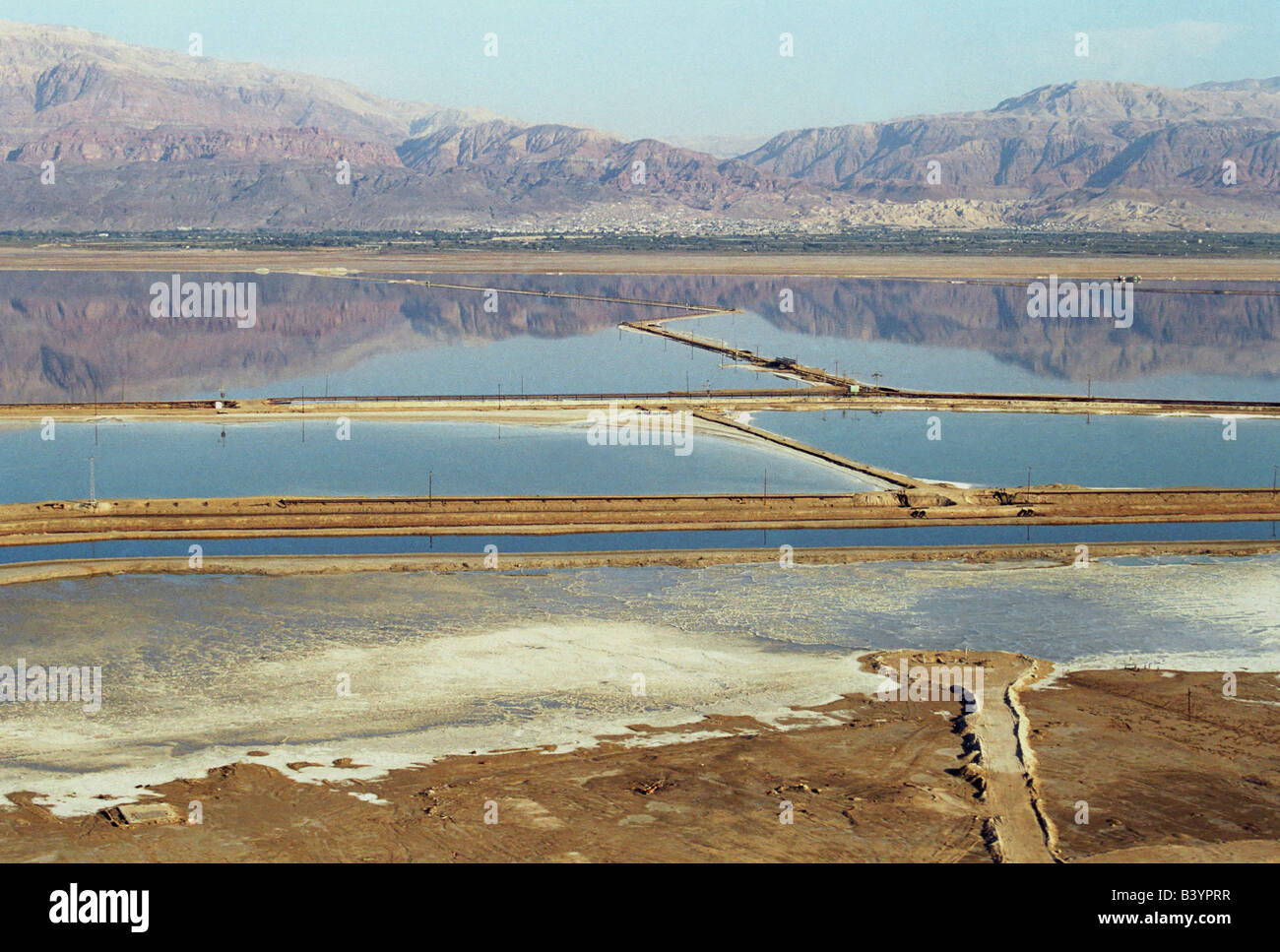 Solar evaporation pools used by the Dead Sea Works company to extract ...