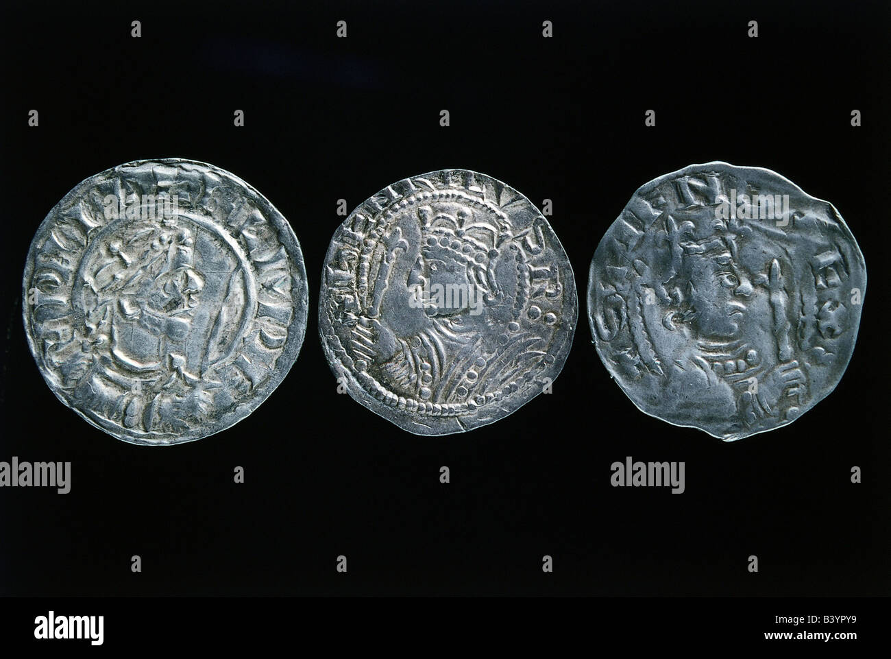 money, coins, England, silver coins with portraits of King William II ...