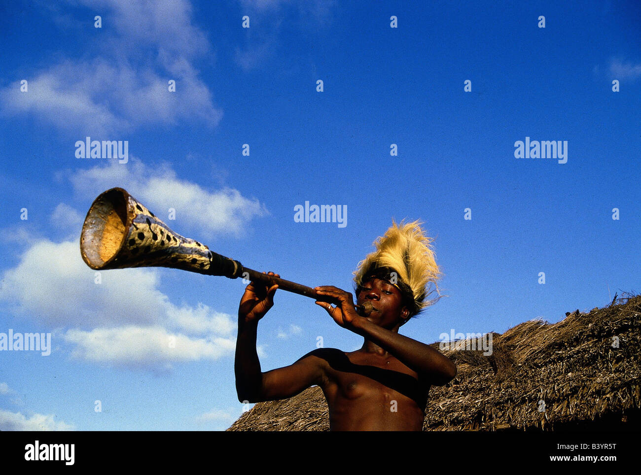 geography / travel, Kenya, people, Giriama dancer with trumpet, Africa ...