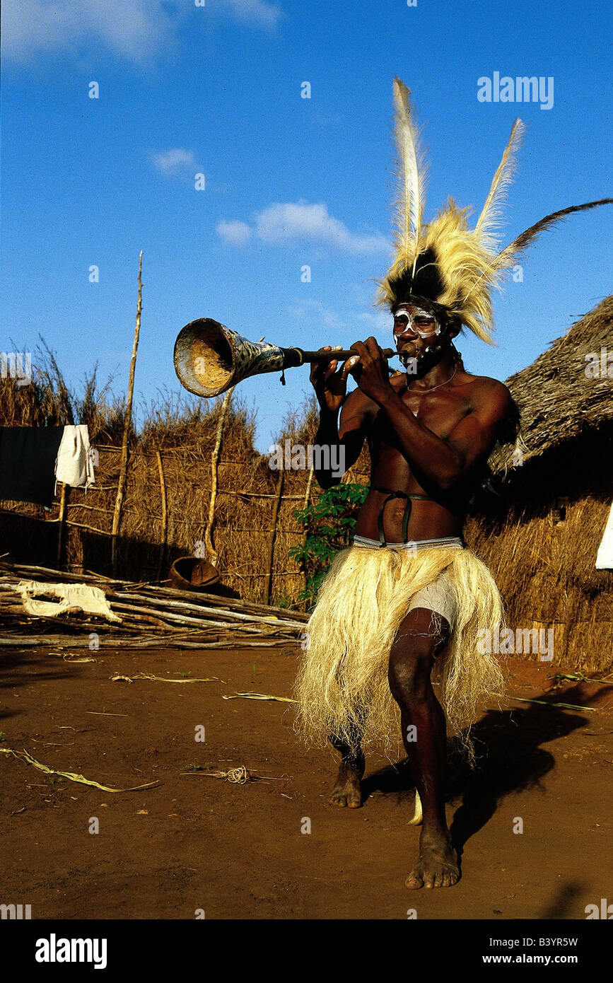 geography / travel, Kenya, people, Giriama dancer with trumpet, Africa ...