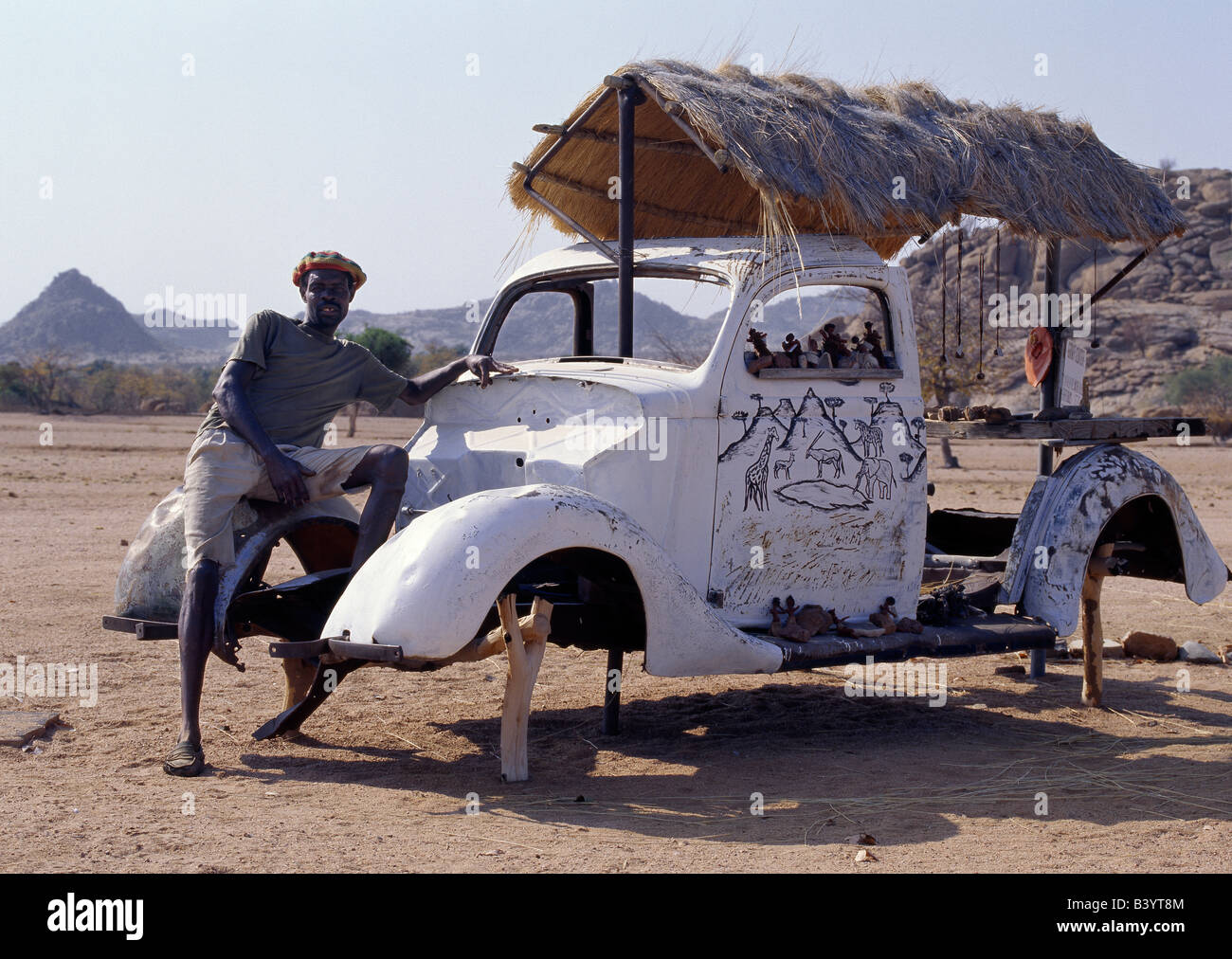 Namibia, Damaraland, Twyfelfontein. An innovative roadside craft stall ...