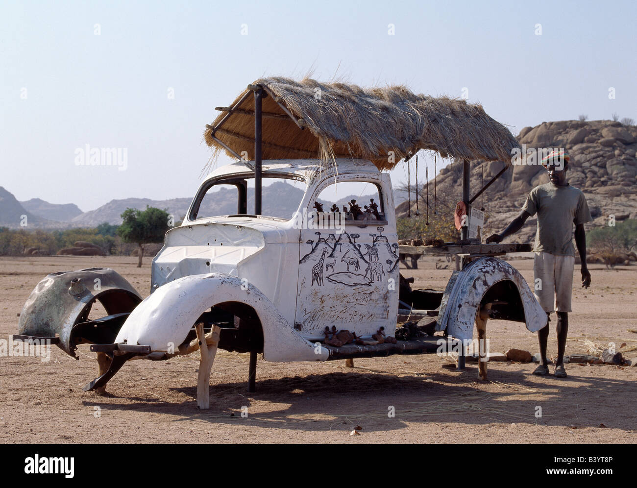 Namibia, Damaraland, Twyfelfontein. An innovative roadside craft stall ...