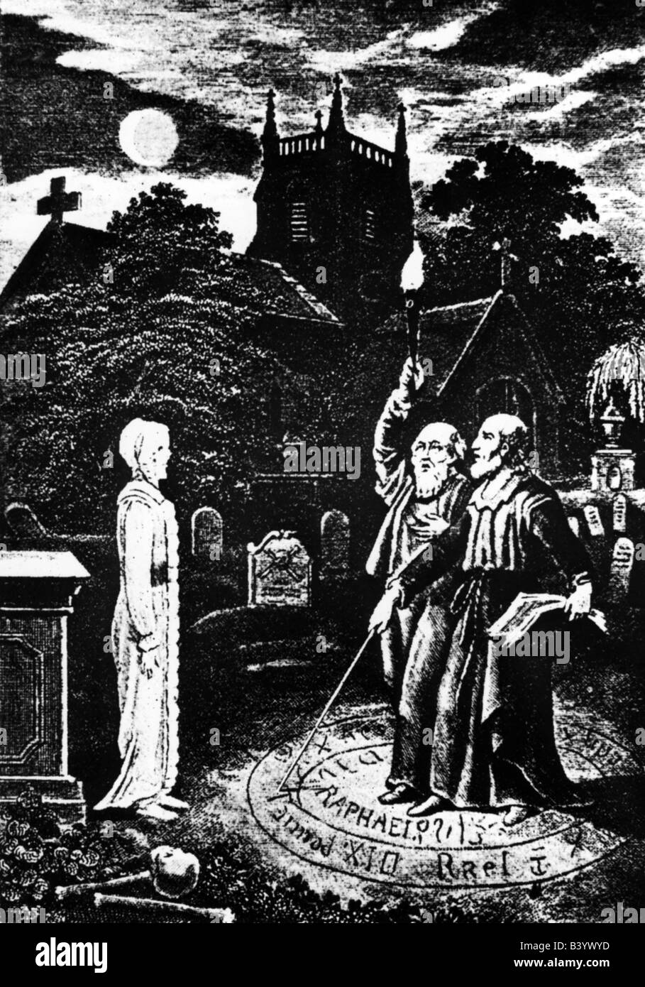 superstition, ghosts, necromancy, engraving, 16th century, magic circle ...