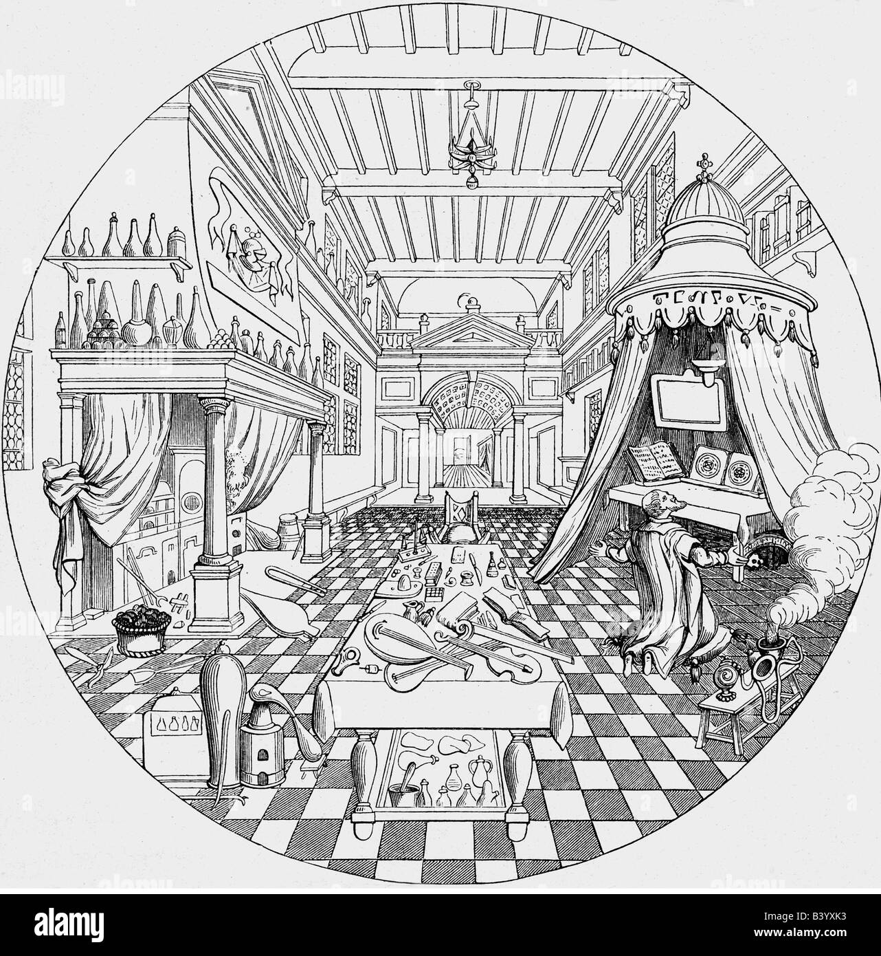 alchemy, alchemists, "The Alchemist", copper engraving by Jan de Vries ...