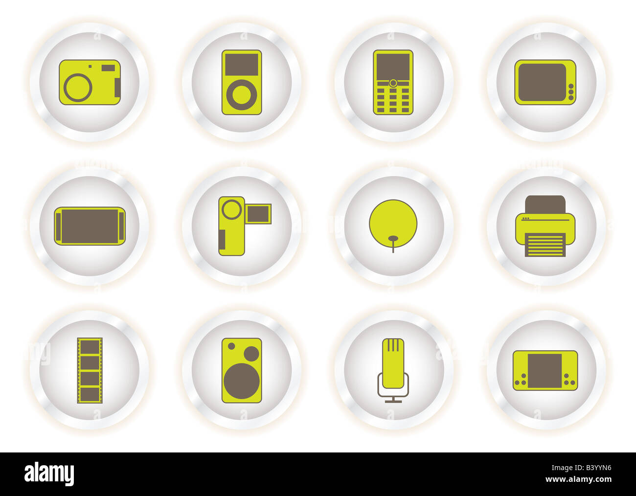 Collection of twelve web technology icons illustrated in green and ...