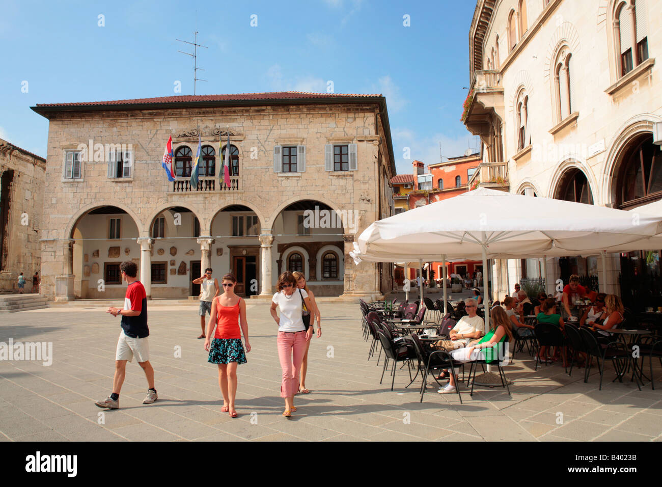 main square and town hall in Pula in Istria, Republic of Croatia ...