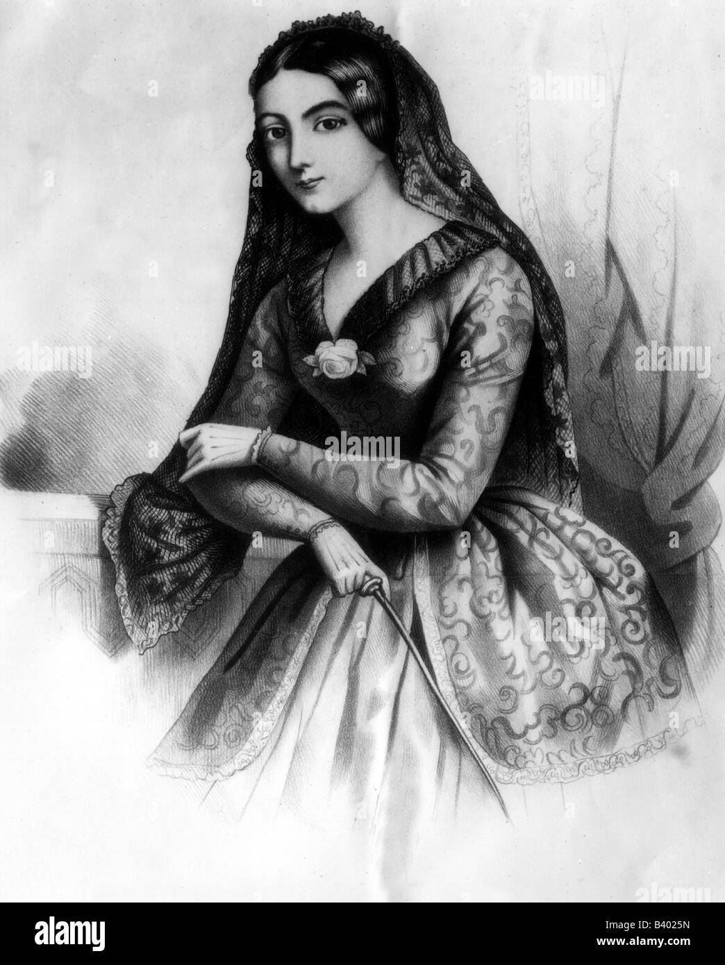 Montez, Lola, 17.2.1821 - 17.1.1861, Irish dancer, half length, lithograph, by Wentzel ...