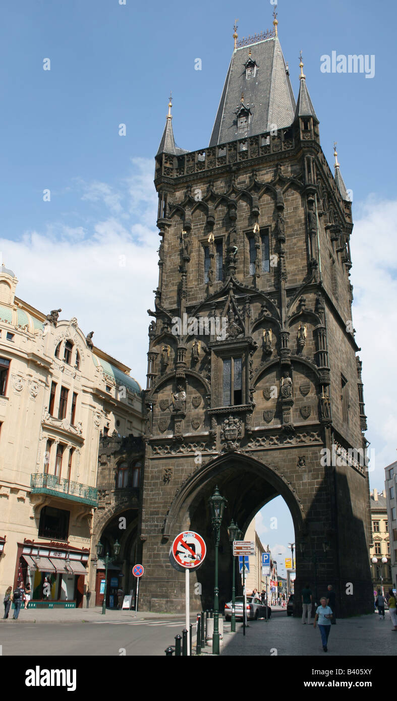 Powder gate and street scene Prague Czech Republic June 2008 Stock ...
