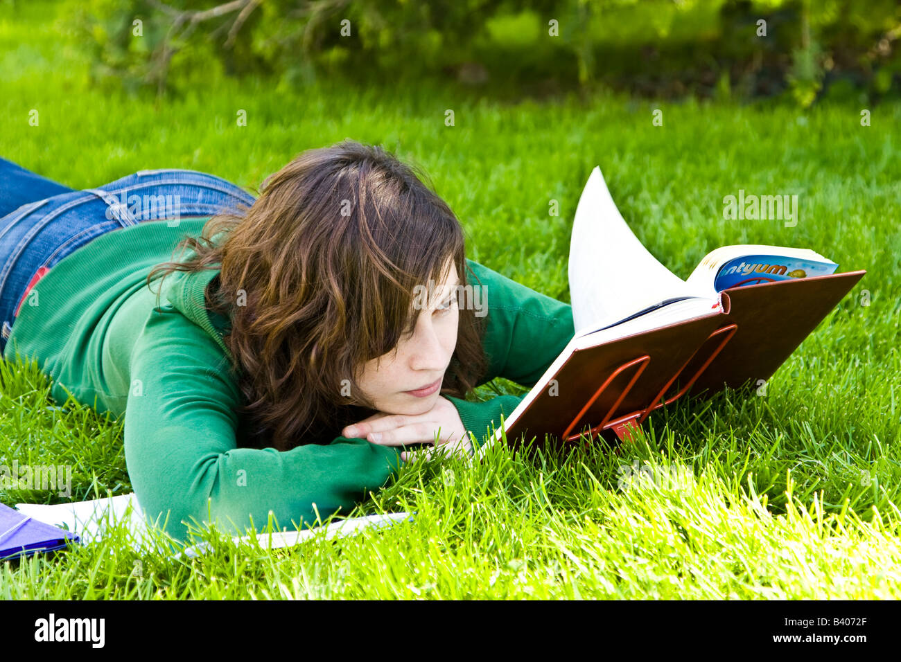 Woman with book reading in the park Stock Photo - Alamy