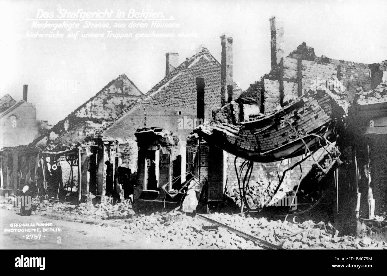 events, First World War / WWI, Western Front, 1914, destroyed village ...