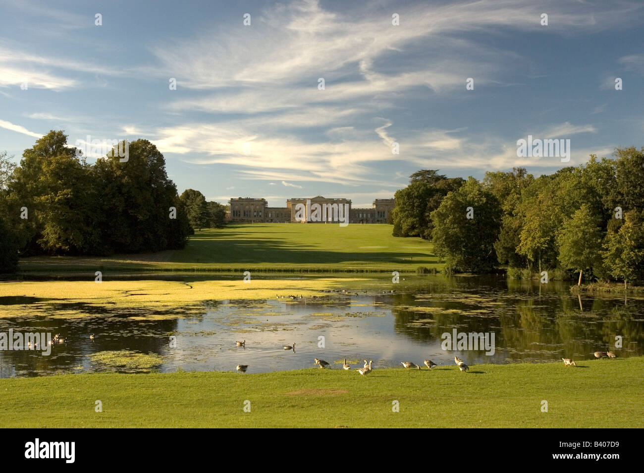 Wide view of Stowe House, Buckinghamshire, with its landscape garden ...